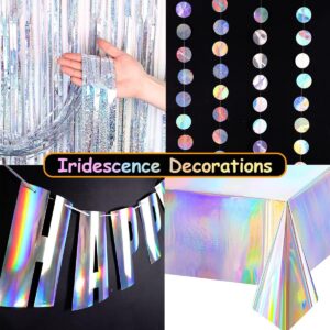 Disco Party Decorations, Iridescent Happy Birthday Banner Cute Foil Birthday Sign Hanging Streamer Balloon for 60s 70s 80s Women Men Cool Retro Boogie Disco Dancing Bachelorette Indoor Home Decor