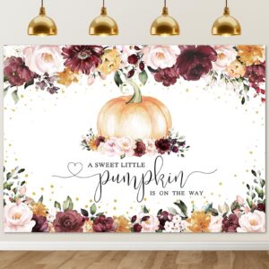 mocsicka burgundy fall pumpkin baby shower backdrop girl autumn baby shower background little pumpkin baby shower party decorations banner photo studio props (7x5ft)