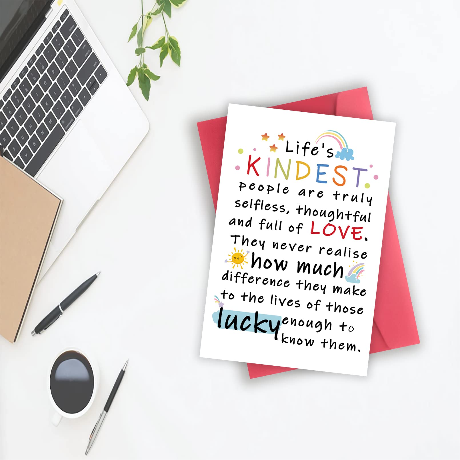 YiKaLus Cute Appreciation Card for Kindest Person, Great Thank You Card with Envelope for Women Men, Sweet Friendship Gift for Friends Classmates, Best Thank You Gift Ideas for Mom Dad