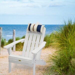 Anraja Outdoor Patio Wood Folding Adirondack Chair Outside with Cushion for Outdoor Porch, Yard, Garden, Pool, White