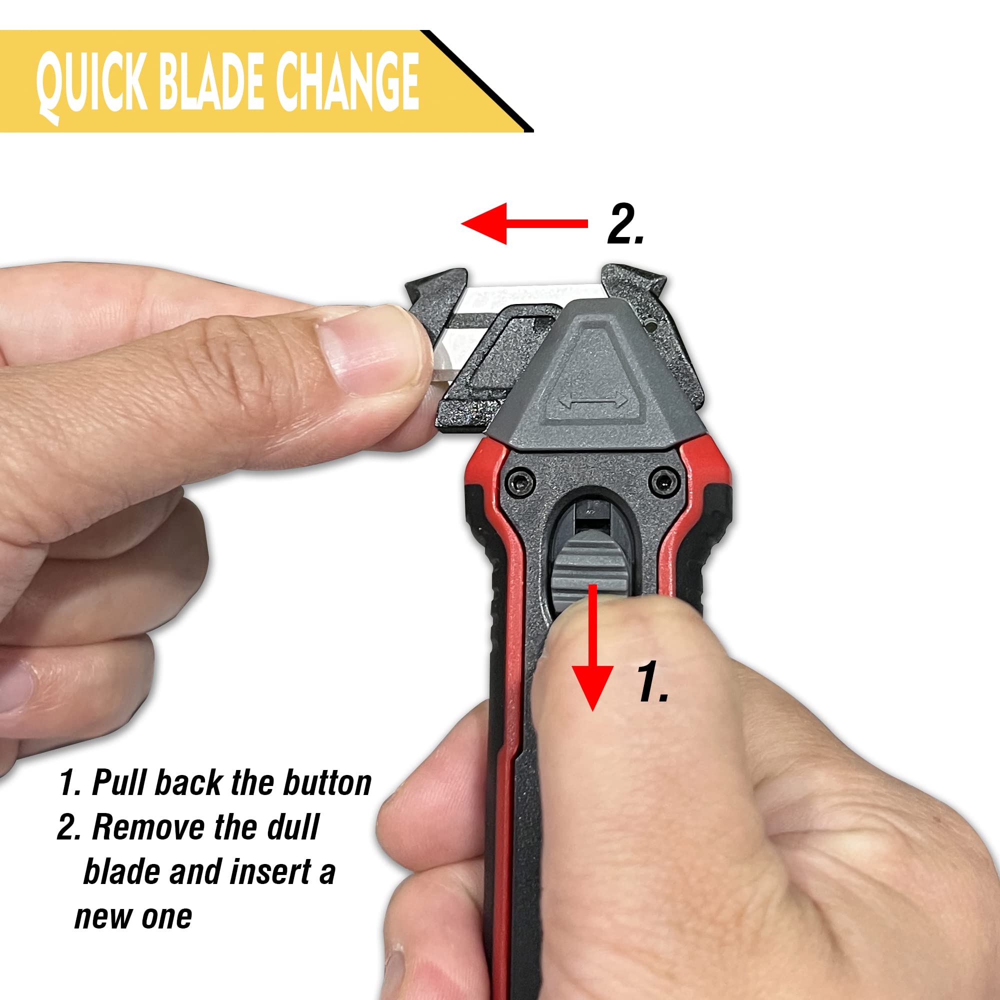 XW Safety Box Cutter with Quick Blade Change, Extra 5 Replacement Blades Included