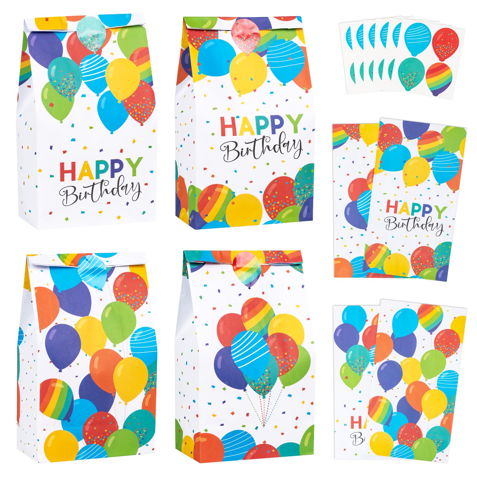 DECORLIFE 24PCS Birthday Party Favor Bags with Stickers, 4 Styles Birthday Goodie Bags for Kids Birthday, Perfect for Boys, Girls