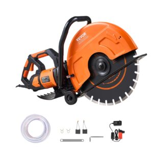 VEVOR Electric Concrete Saw, 16 in, 3200 W 15 A Motor Circular Saw Cutter with Max. 6 in Adjustable Cutting Depth, Wet Disk Saw Cutter Includes Water Line, Pump and Blade, for Stone, Brick