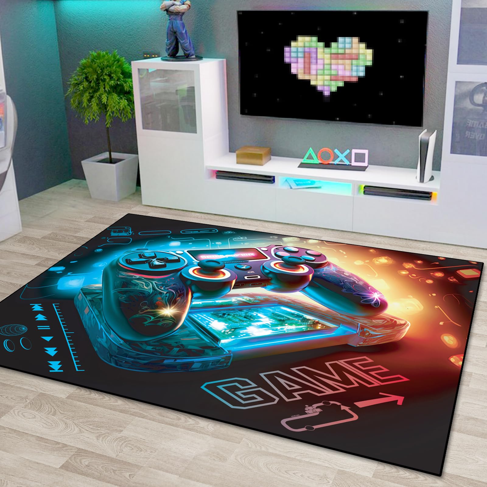 Lacut Game Area Rug Teen Boys Carpet, 3D Gaming Rugs Gamepad Controller Mat for Boys Girls Bedroom Playroom, Non-Slip Gamer Rugs Children Gaming Area Rugs(3D Game Pattern 1, 60" x 40")