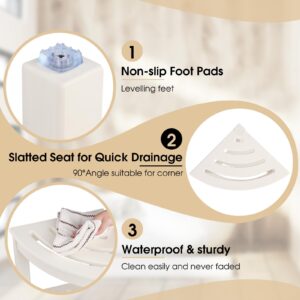 Apolimi HDPE Corner Shower Stool,Shower Bench Seat with Storage Shelf for Shaving Legs Plastic Spa Bath Step Foot Rest for Bathroom Small Place (White)