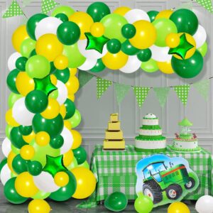 Dark Green Yellow White Balloon Garland Kit - 117PCS Lime Green Yellow White Balloons Tractor Birthday Party for Golf Farmyard Tractor Birthday Graduation Back To School Festival Party Decorations