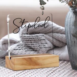 Gifts for Stepdad Stepfather Bonus Dad, Stepdad Desk Decor Acrylic Desk Plaque Sign with Wood Stand Home Office Desk Sign Keepsake Step Dad Present