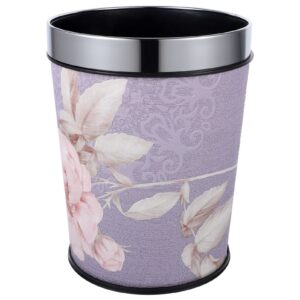 magiclulu stainless steel container floral trash can round wastebasket modern wastepaper bucket small garbage bin for office home bedroom living room 5l purple stainless steel containers