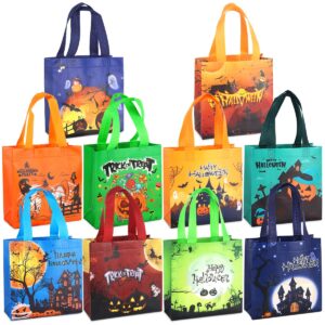 parsup 10pcs halloween bags,halloween tote bags with handles, gift bags, multifunctional non-woven halloween bags for gifts wrapping, trick or treat, halloween party supplies, 7.9"×7.9"×3.15"