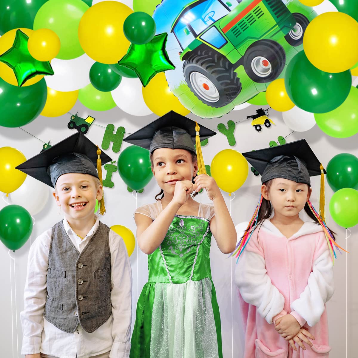 Dark Green Yellow White Balloon Garland Kit - 117PCS Lime Green Yellow White Balloons Tractor Birthday Party for Golf Farmyard Tractor Birthday Graduation Back To School Festival Party Decorations