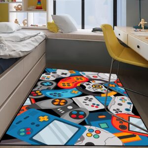 Lacut Game Area Rug Teen Boys Carpet, 3D Gaming Rugs Gamepad Controller Mat for Boys Girls Bedroom Playroom, Non-Slip Gamer Rugs Children Gaming Area Rugs (Blue, 60" x 40")