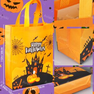 Aviski 8PCS Halloween Trick or Treat Bags, Halloween Tote Bags with Handles, Large Gift Bags, Multifunctional Non-Woven Halloween Bags for Gifts Wrapping, Halloween Party Supplies, 15×11.8×3.9“