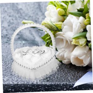 VICASKY Lace Ring Pillow Ring Bearer Cushion Wedding Ring Pillow Heart Shape Ring Pillow Ring Barrier Pillow for Wedding Heart Shaped Ring Pillow Ring Bracket Box Pearl Bride Satin