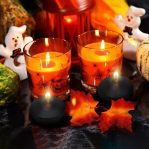 10 Hour Black Floating Candles Large 3 inch Unscented Dripless Water Wax Halloween Candles for Vases, Centerpieces at Wedding, Party, Pool, Holidays, Set of 12