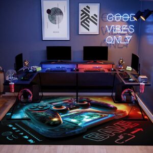 Lacut Game Area Rug Teen Boys Carpet, 3D Gaming Rugs Gamepad Controller Mat for Boys Girls Bedroom Playroom, Non-Slip Gamer Rugs Children Gaming Area Rugs(3D Game Pattern 1, 60" x 40")