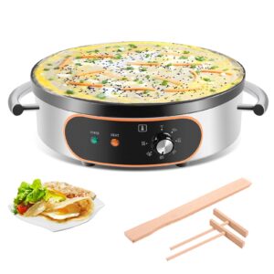 boeaster commercial crepe maker, 16" non-stick 2000w electric crepe machine adjustable temperature control, thickened cast iron cooking surface pancakes maker griddle with handle