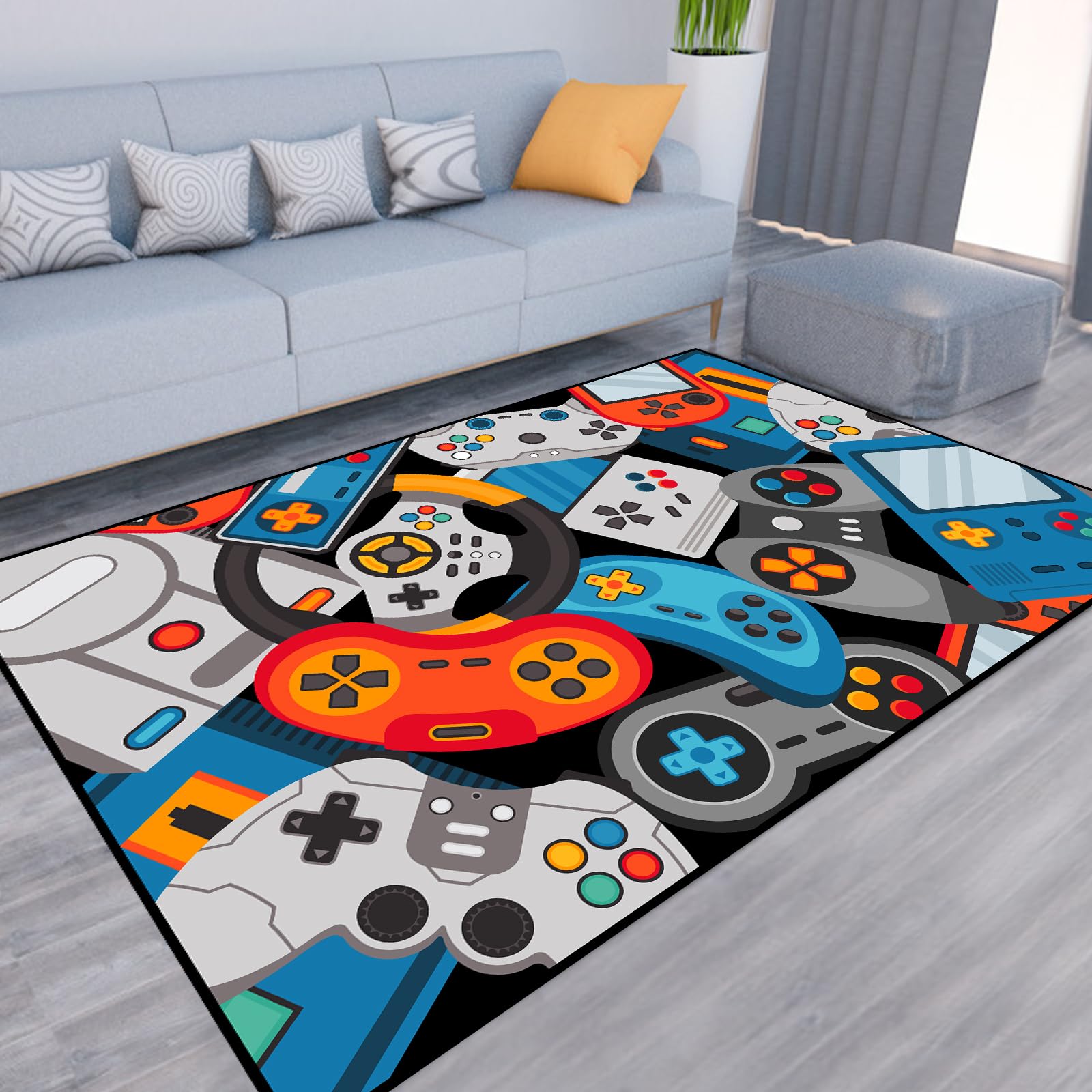 Lacut Game Area Rug Teen Boys Carpet, 3D Gaming Rugs Gamepad Controller Mat for Boys Girls Bedroom Playroom, Non-Slip Gamer Rugs Children Gaming Area Rugs (Blue, 60" x 40")