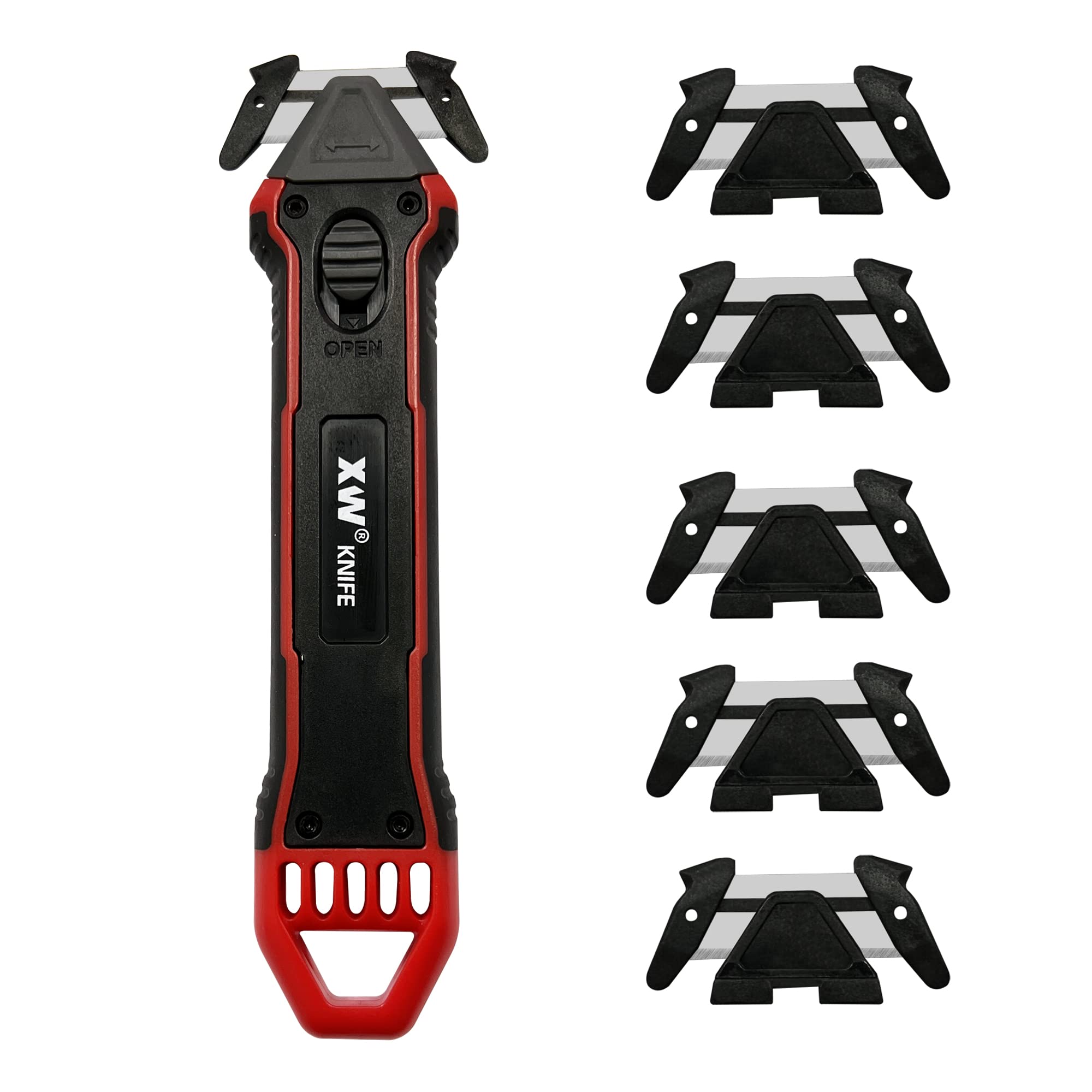 XW Safety Box Cutter with Quick Blade Change, Extra 5 Replacement Blades Included