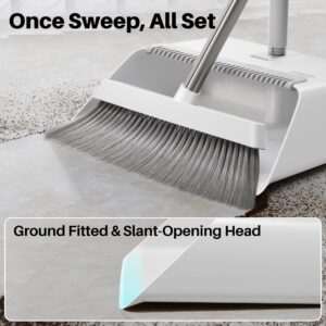 JOYMOOP Broom and Dustpan Set, Upright Standing Brooms for Sweeping Indoor, Light Weight Stainless Steel can be Hung on The Wall, Suitable for Pet Hair, Carpet, Floor