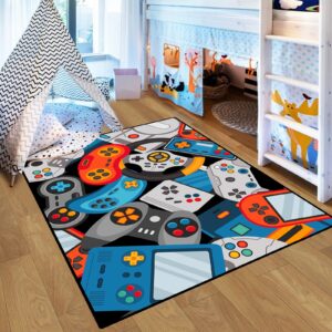 Lacut Game Area Rug Teen Boys Carpet, 3D Gaming Rugs Gamepad Controller Mat for Boys Girls Bedroom Playroom, Non-Slip Gamer Rugs Children Gaming Area Rugs (Blue, 60" x 40")