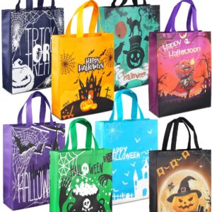 Aviski 8PCS Halloween Trick or Treat Bags, Halloween Tote Bags with Handles, Large Gift Bags, Multifunctional Non-Woven Halloween Bags for Gifts Wrapping, Halloween Party Supplies, 15×11.8×3.9“