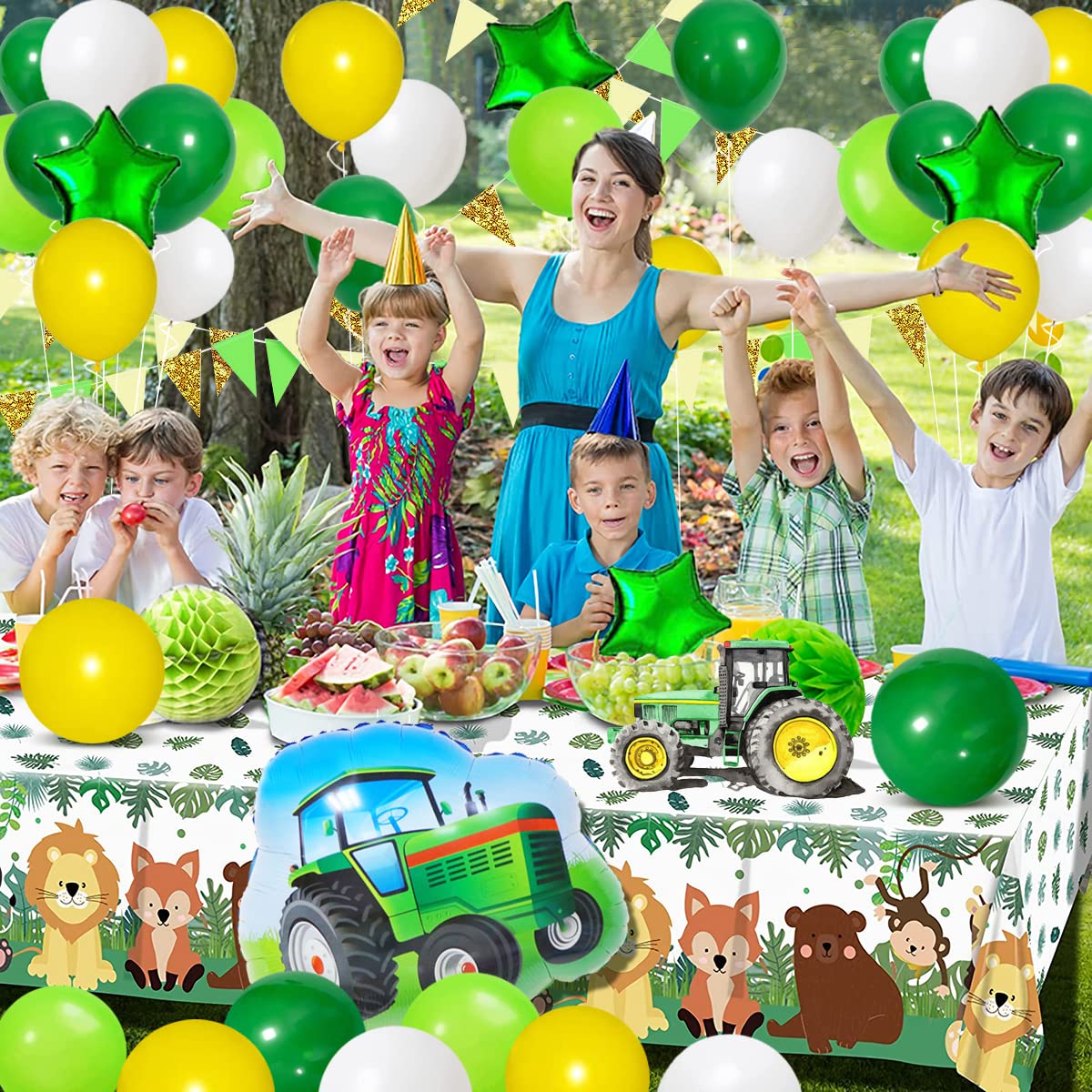 Dark Green Yellow White Balloon Garland Kit - 117PCS Lime Green Yellow White Balloons Tractor Birthday Party for Golf Farmyard Tractor Birthday Graduation Back To School Festival Party Decorations