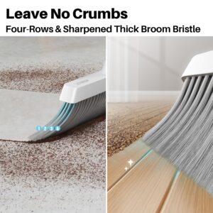 JOYMOOP Broom and Dustpan Set, Upright Standing Brooms for Sweeping Indoor, Light Weight Stainless Steel can be Hung on The Wall, Suitable for Pet Hair, Carpet, Floor