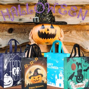 Aviski 8PCS Halloween Trick or Treat Bags, Halloween Tote Bags with Handles, Large Gift Bags, Multifunctional Non-Woven Halloween Bags for Gifts Wrapping, Halloween Party Supplies, 15×11.8×3.9“