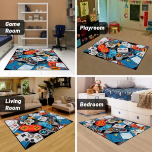 Lacut Game Area Rug Teen Boys Carpet, 3D Gaming Rugs Gamepad Controller Mat for Boys Girls Bedroom Playroom, Non-Slip Gamer Rugs Children Gaming Area Rugs (Blue, 60" x 40")