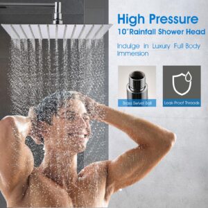 PDP Bath 10" Rainfall Shower Head with Handheld Spray, Dual Rain Showerhead with High Pressure 10-Setting Wand Combo, 16" Adjustable Extension Arm Build-in 3-way Diverter, 6ft Hose - Chrome