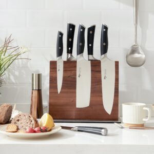 HBlife Double Sided Magnetic Knife Block Kitchen Knife Holder Rack with Strong Magnets Acacia Wood Knife with Cutting Board Storage Stand