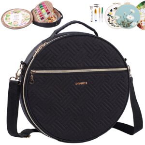 mybagzing | round embroidery bag(empty) - embroidery storage bag -cross stitch supplies organizer with multiple pockets for embroidery kits, cross stitch suppliers, embroidery floss (bag only)