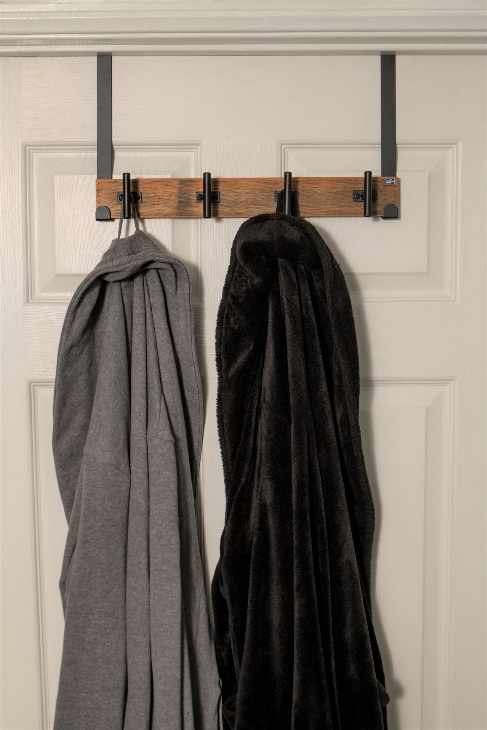 FantasHome 16" Over The Door Hook Rack with 4 Hooks - Black & Brown, Classic Style