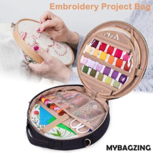 MYBAGZING | Round Embroidery Bag(Empty) - Embroidery Storage Bag -Cross Stitch Supplies Organizer with Multiple Pockets for Embroidery Kits, Cross Stitch Suppliers, Embroidery Floss (Bag Only)