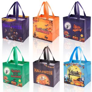 6pcs halloween bronzing trick or treat bags, halloween tote bags with handles, metallic printing halloween treat bags, reusable non-woven gift bags for gifts wrapping, halloween party supplies