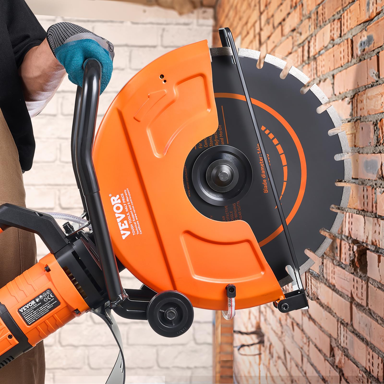 VEVOR Electric Concrete Saw, 16 in, 3200 W 15 A Motor Circular Saw Cutter with Max. 6 in Adjustable Cutting Depth, Wet Disk Saw Cutter Includes Water Line, Pump and Blade, for Stone, Brick