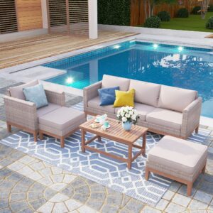 phi villa patio conversation set (beige, 5 pcs set w/3-seat sofa)