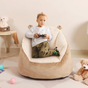 MOMCAYWEX Cute Soft Bean Bag Chair for Kids with Fluffy Bear Ears, Cozee Fluffy Lazy Chair for Up to 10 Years Old Girls and Boys