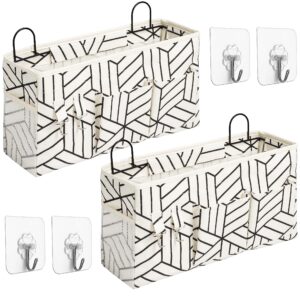 hzzty brny 2pcs large wall hanging storage bag, door closet linen fabric pockets organizer, waterproof for living room bedroom bathroom kitchen office rv camper with hooks white