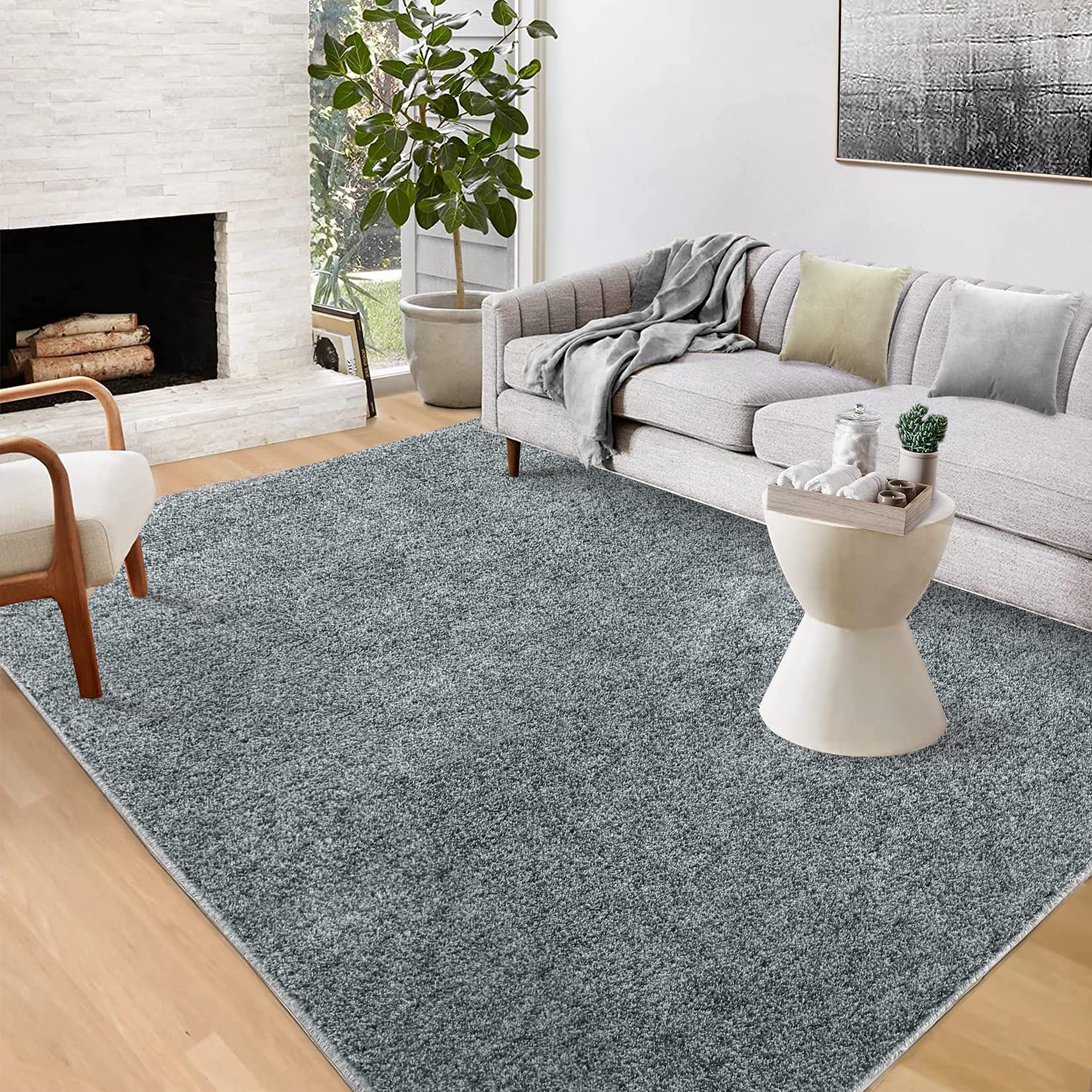 IMINROME Shag Area Rugs for Bedroom Living Room Thick Area Rugs 11x15 Non-Shedding Shaggy Carpet for Living Room with Non-Slip Bottom, Grey, 11x15 Feet