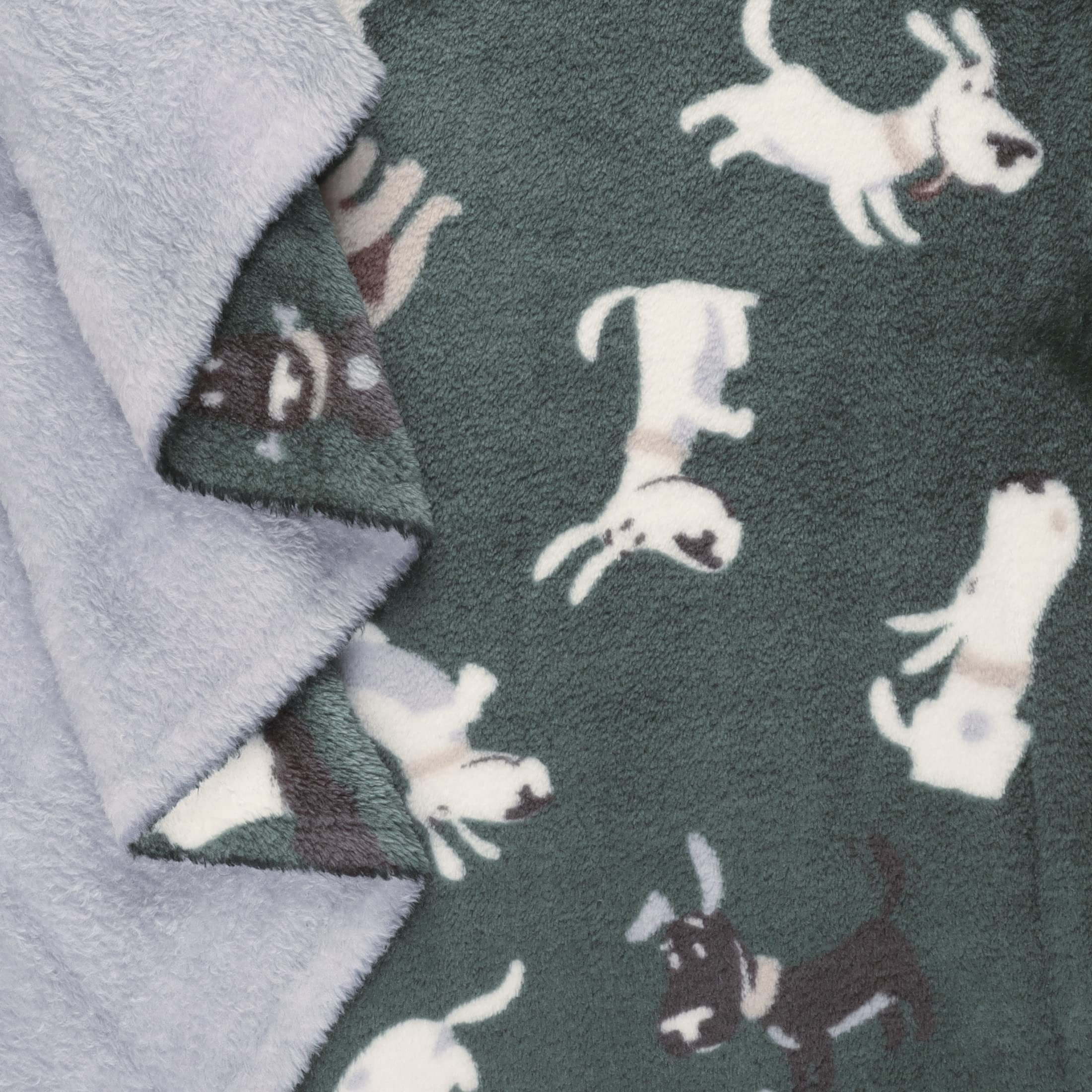 Mook Fabrics Fleece Flannel 2 Sided KC 4013 Dogs, Green/Grey Cut by The Yard