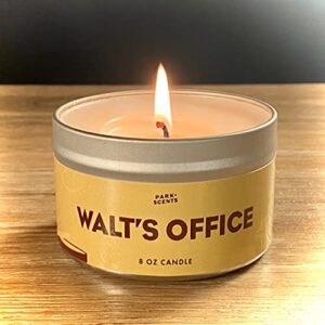 Park Scents Walt's Office Candle Delicate Calming Scent-Fragrant Pipe Tabacco with hints of Vanilla - Inspired by The Warm Atmosphere of Walt Disney's Office - Handmade in The USA | 8 oz. Tin