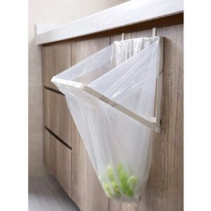 Psivika 2 Pcs Hanging Trash Garbage Bag Holder Folding Storage Holder Racks for Kitchen Different Size Plastic Bag (Black)