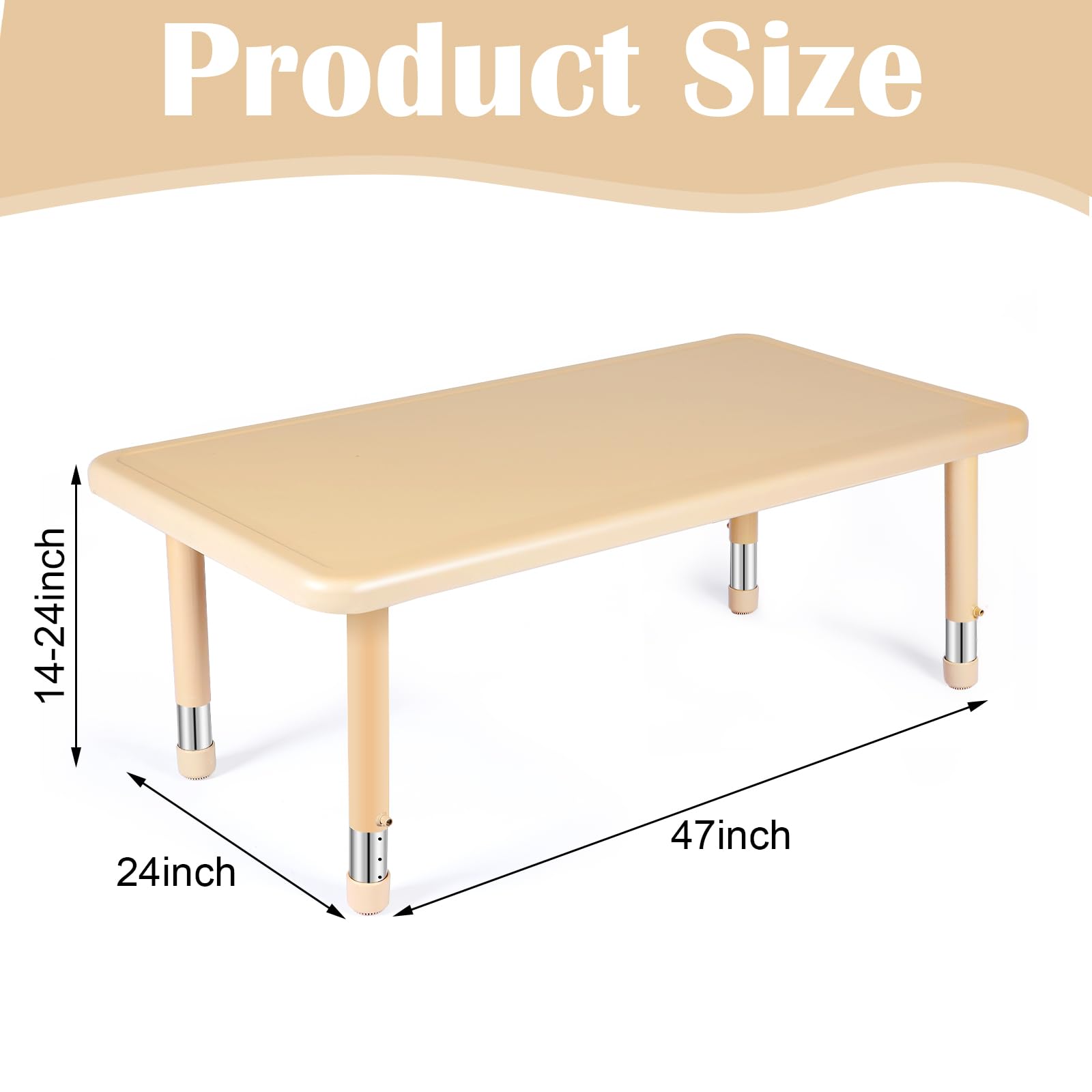 Ripeng 24" W x 47" L Rectangular Plastic Height Adjustable Activity Table with Large Dry Erase Table Top for Classrooms Toddler Furniture for Daycare, Daycare, Homes, Cornflower, etc (Natural,1 Pcs)