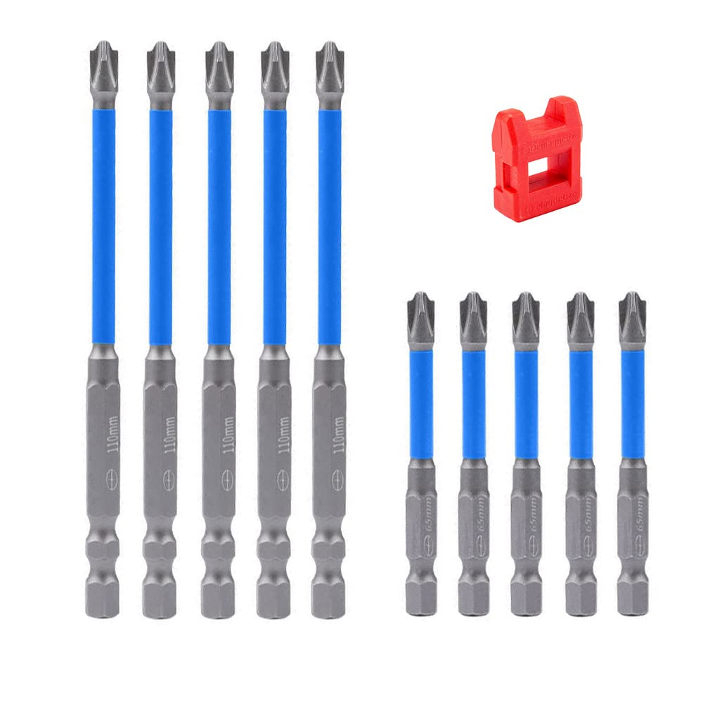 Saipe 10pcs Magnetic Special Flat Slotted Phillips Cross Head Screwdriver Bit Sets for Electrician PH2 Bit 1/4 Inch Hex Shank Screw Driver Drill Bit