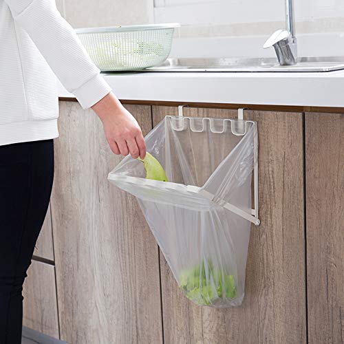 Psivika 2 Pcs Hanging Trash Garbage Bag Holder Folding Storage Holder Racks for Kitchen Different Size Plastic Bag (Black)