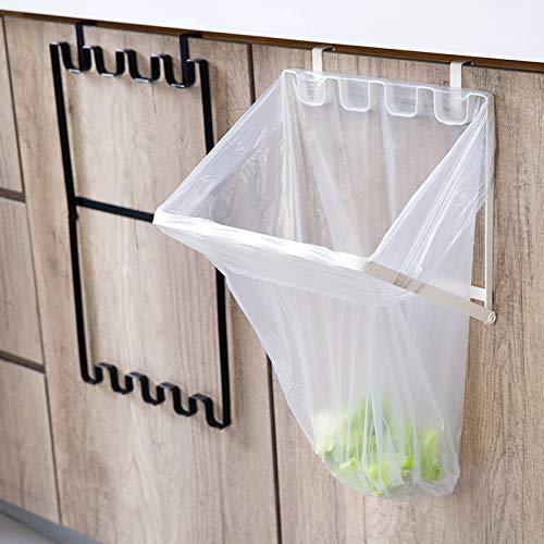 Psivika 2 Pcs Hanging Trash Garbage Bag Holder Folding Storage Holder Racks for Kitchen Different Size Plastic Bag (Black)