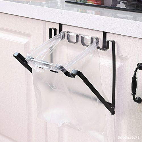 Psivika 2 Pcs Hanging Trash Garbage Bag Holder Folding Storage Holder Racks for Kitchen Different Size Plastic Bag (Black)