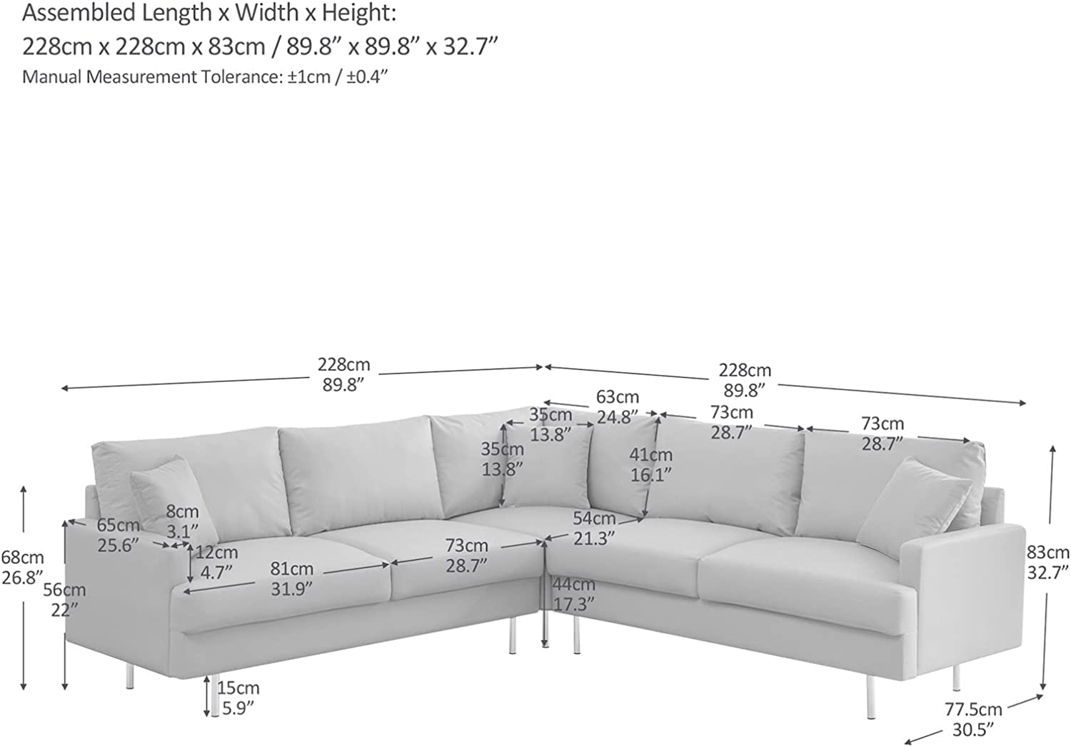 KEVINSPACE 89.8''x 89.8'' Sectional Sofa Living Room Modern Corner Sectional Couch Upholstered Sofa Furniture, L Shape Technical Leather Couch with 3 Pillows, Gold Legs Beige