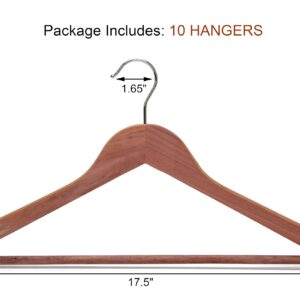 American Red Cedar Wooden Coat Suit Hangers, Wood Skirt Dress Hangers, Smooth Cut Notches- 360°Flexible Hook- Solid Non-Slip Bar 10 Pack-Natural - HL03N